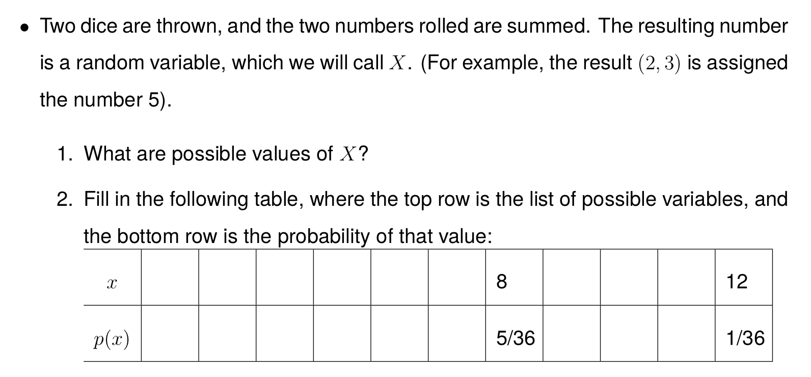 Solved ·Two dice are thrown, and the two numbers rolled are | Chegg.com
