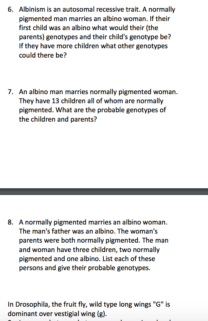 Solved Albinism is an autosomal recessive trait. A normally | Chegg.com