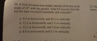 Solved A rock is tossed at an initial velocity of 60 m/s at | Chegg.com