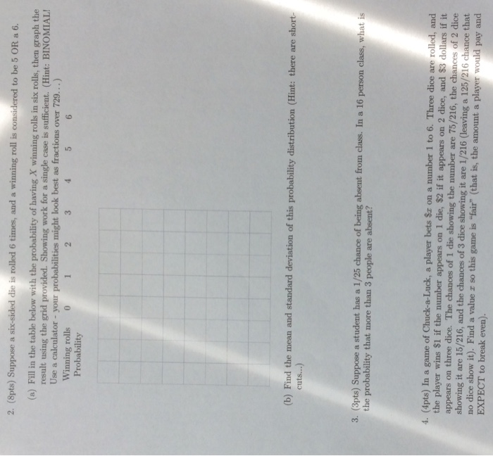 Solved Suppose a six-sided die is rolled 6 times, and a | Chegg.com