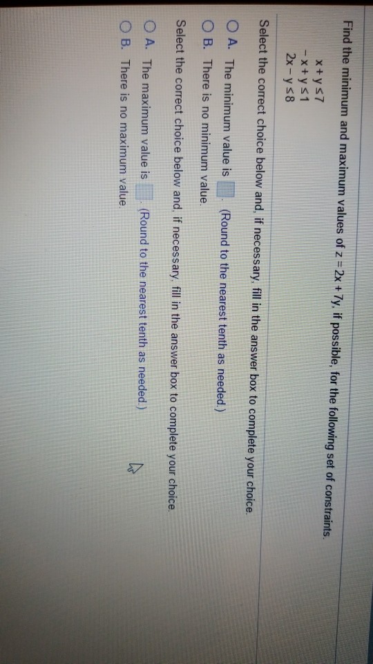 Solved Find the minimum and maximum values of z-2x + Ty, if | Chegg.com