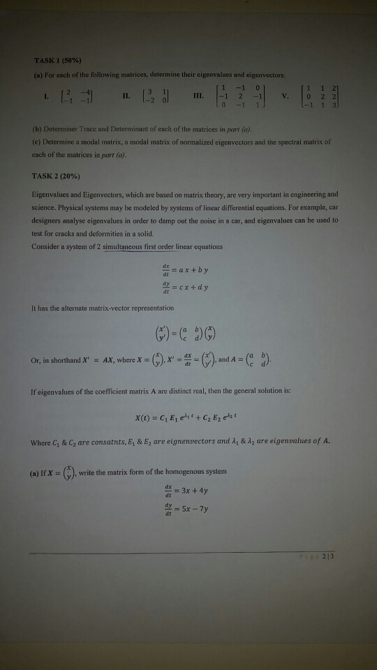 Solved TASK1 (50%) (a) For each of the following matrices, | Chegg.com