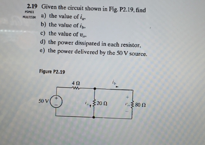 Solved Given the circuit shown in Fig. P2.19, find the | Chegg.com