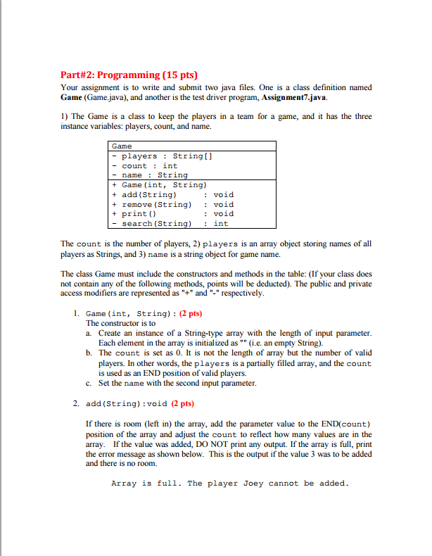 Solved Part# 1: Writing Exercise: (5 pts) Consider the | Chegg.com