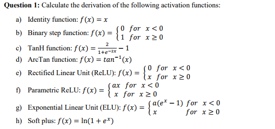 Solved Question 1: Calculate the derivation of the following | Chegg.com