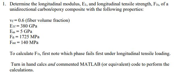 Solved 1. Determine the longitudinal modulus, Ei, and | Chegg.com