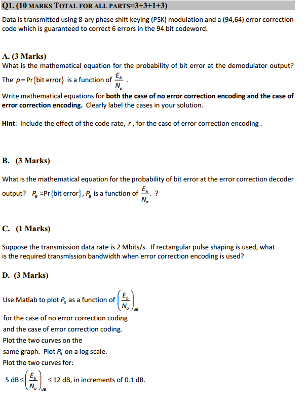Data is transmitted using 8-ary phase shift keying | Chegg.com