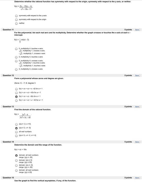 Solved Determine whether the rational function has symmetry | Chegg.com