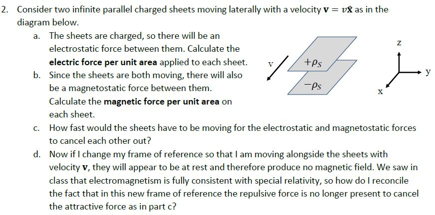 Solved Consider two infinite parallel charged sheets moving | Chegg.com