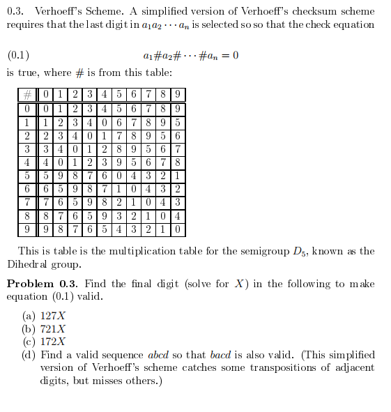 Solved 0.3. Verhoeff's Scheme. A simplified version of | Chegg.com