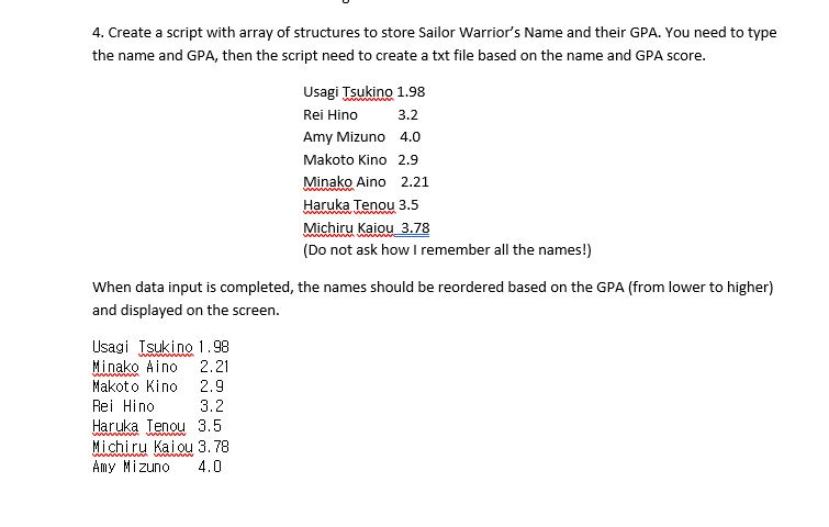 Solved 4. Create a script with array of structures to store | Chegg.com