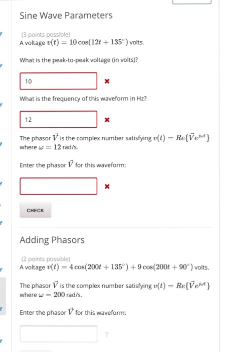 Solved Sine Wave Parameters A voltage upsilon(t) = | Chegg.com