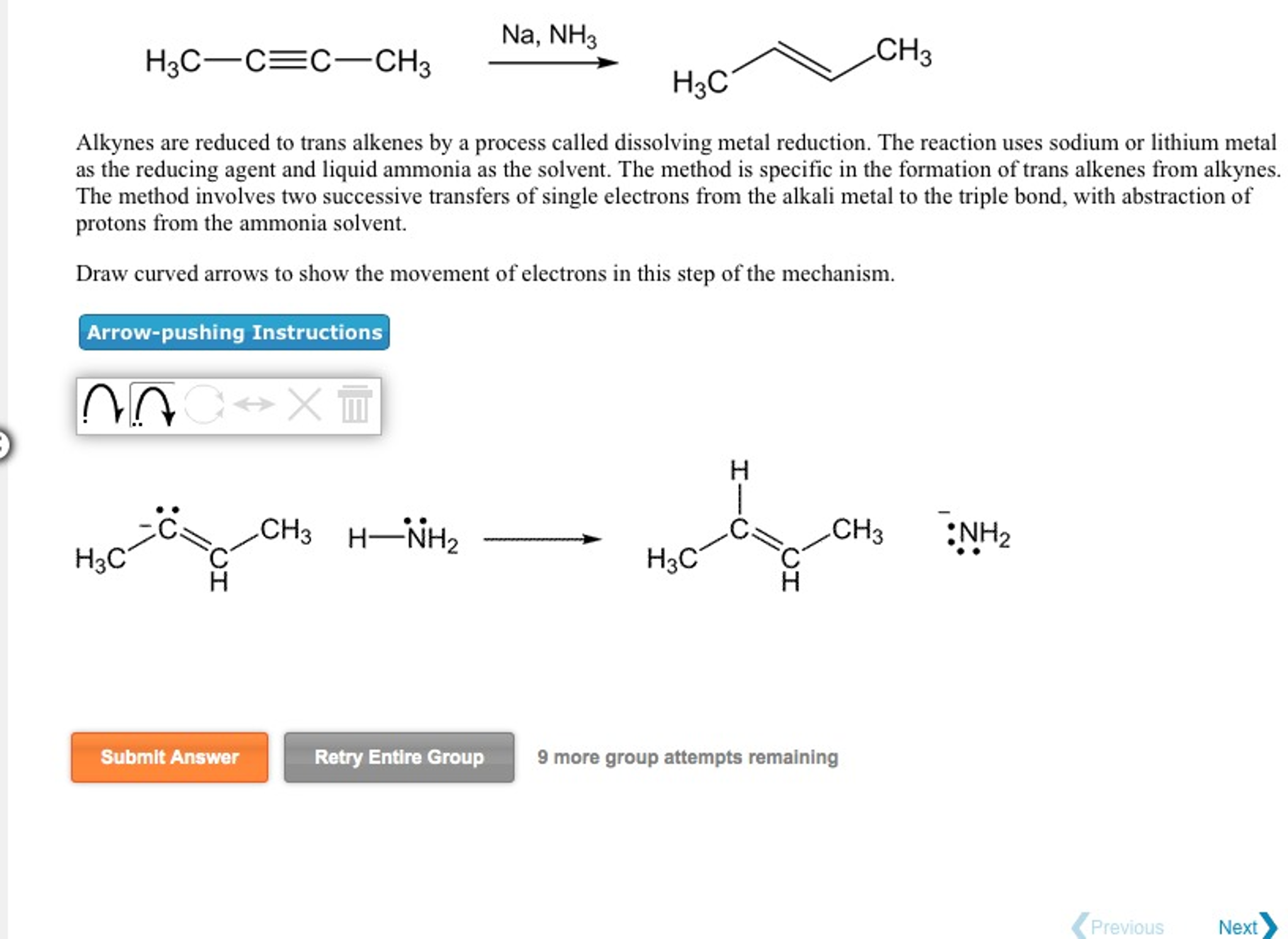 Solved Alkynes are reduced to trans alkenes by a process | Chegg.com