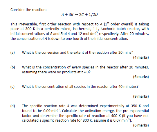 Solved Consider the reaction: A + 3B → 2C + 1/2D This | Chegg.com