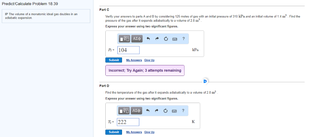 Solved Predict/Calculate Problem 18.39 Part A IP The volume | Chegg.com