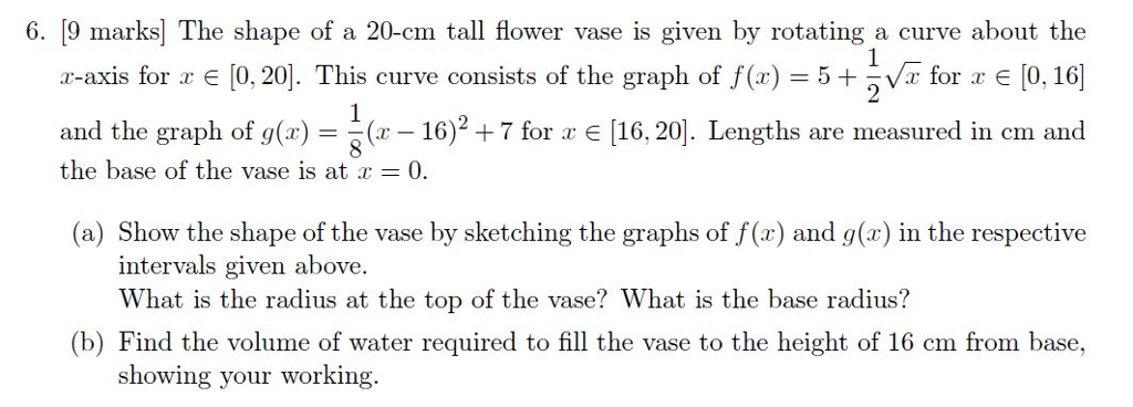 Solved The shape of a 20-cm tall flower vase is given by | Chegg.com