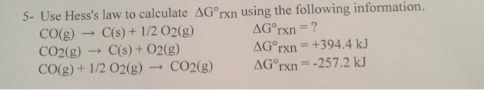 Solved Use Hess's law to calculate Delta G_rxn degree using | Chegg.com