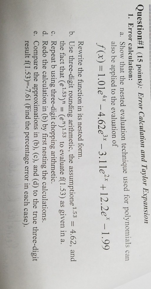 Solved Question#1 (15 points): Error Calculation and Taylor | Chegg.com