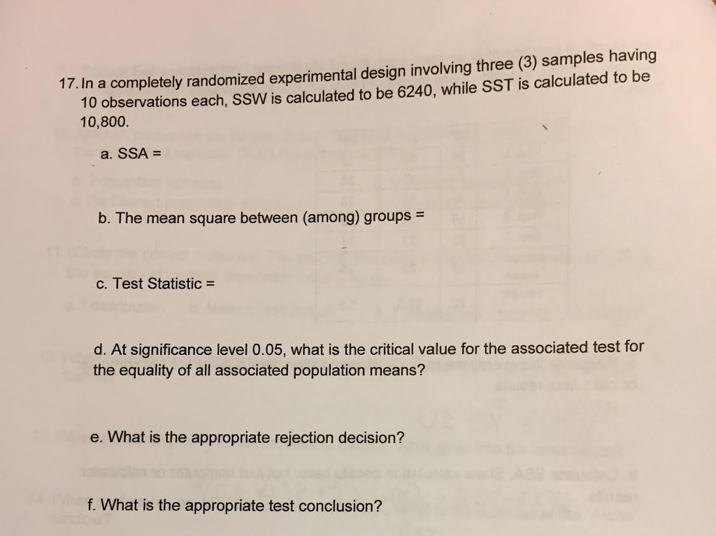 Solved In a completely randomized experimental design | Chegg.com