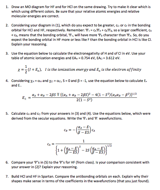 Solved 1. Draw an MO diagram for HF and for HCI on the same | Chegg.com