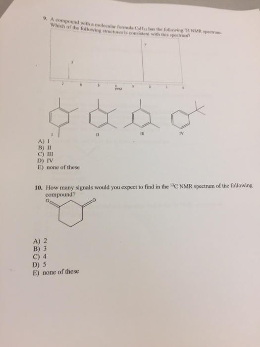 Solved A compound with a molecular formula C_9H_12 has the | Chegg.com