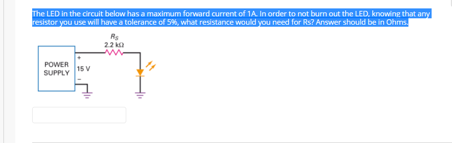 Solved The LED in the circuit below has a maximum forward | Chegg.com