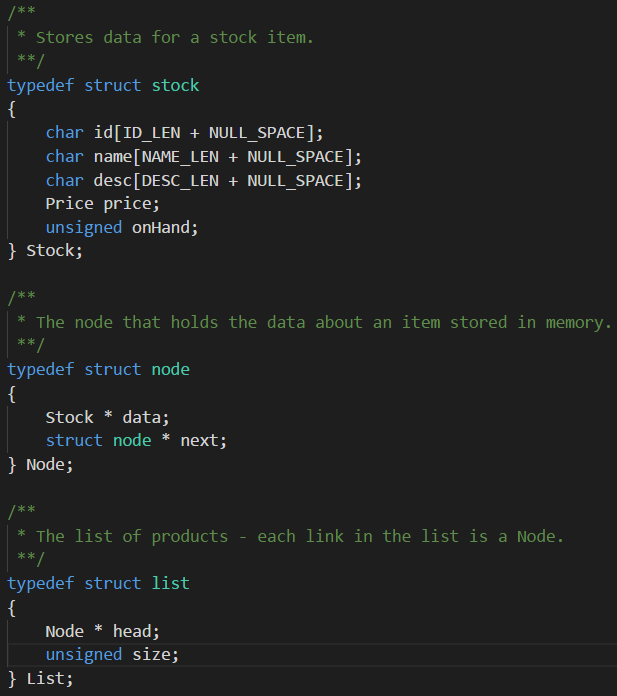 Solved * Stores data for a stock item. typedef struct stock | Chegg.com