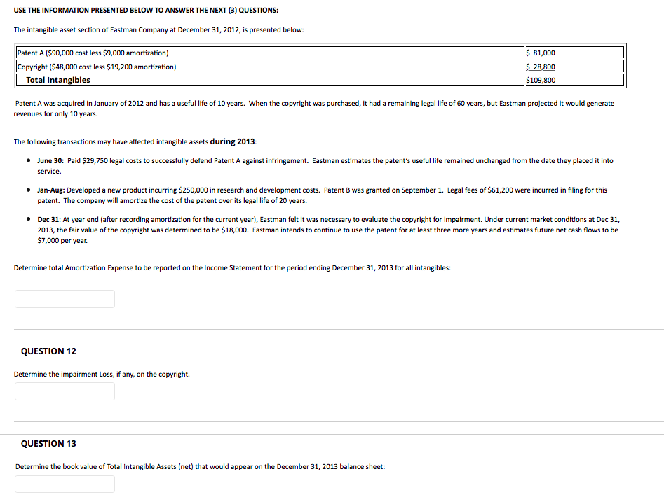 Solved USE THE INFORMATION PRESENTED BELOW TO ANSWER THE | Chegg.com