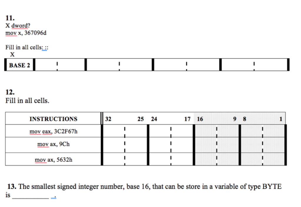 Solved X dword? mov x, 367096d Fill in all cells:: BASE 2 | Chegg.com