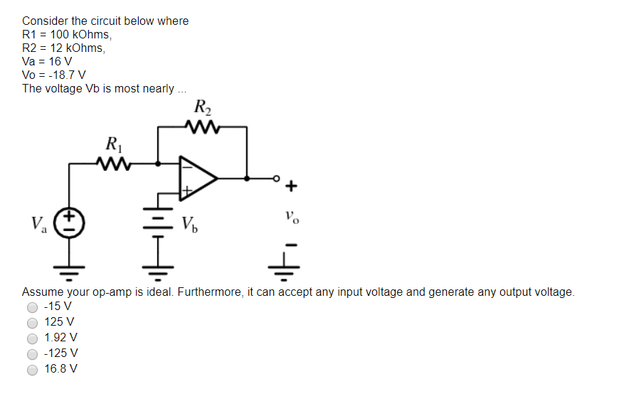 Solved Consider the circuit below where R1 100 kOhms, R2 = | Chegg.com