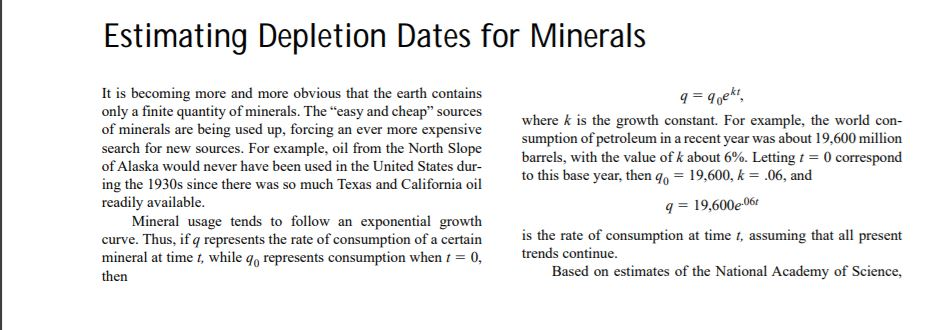 Solved Estimating Depletion Dates for Minerals It is | Chegg.com