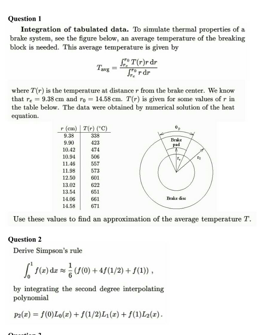Solved Question 1 Integration of tabulated data. To simulate | Chegg.com