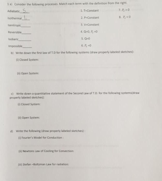 Solved I Consider the following processes. Match each term | Chegg.com