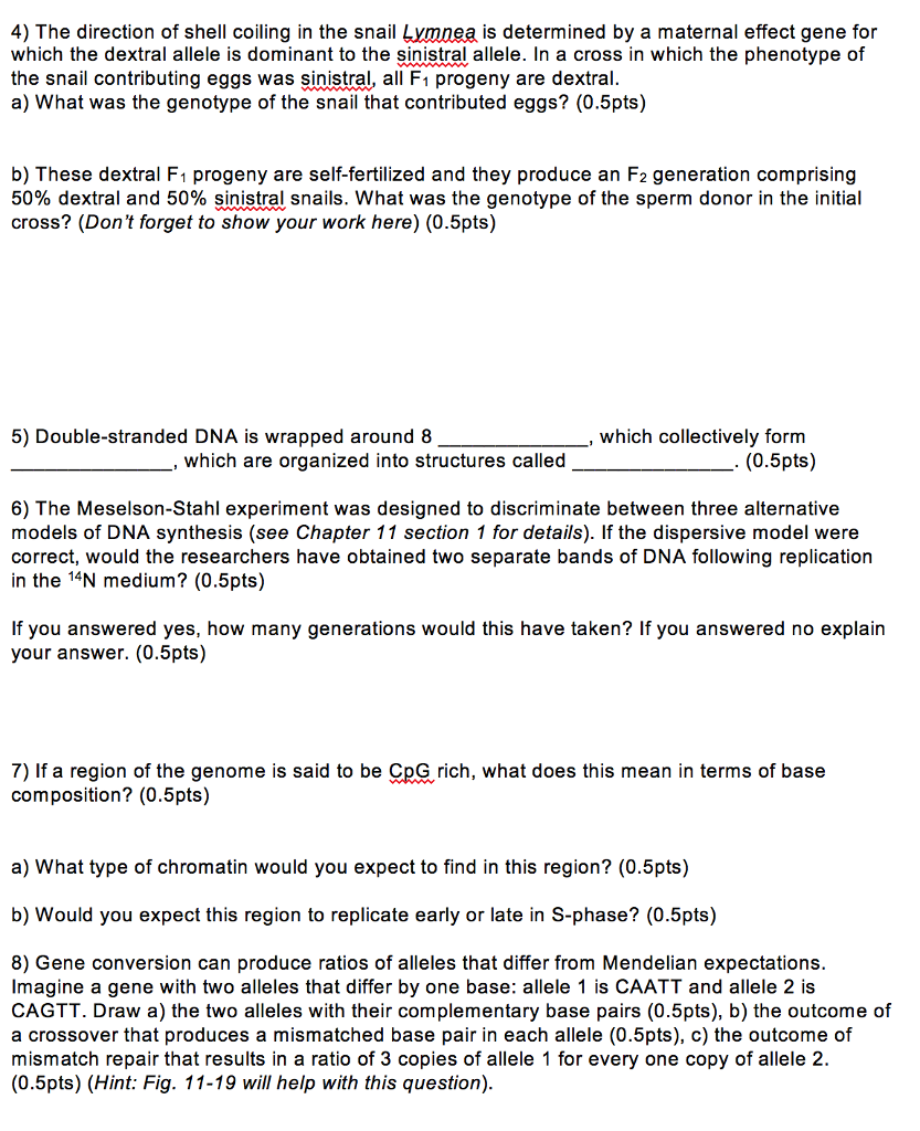 Solved The direction of shell coiling in the snail Lymnea s | Chegg.com
