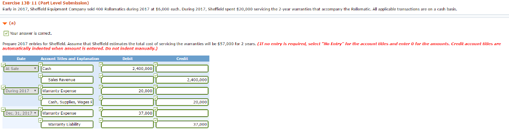 Solved Part Level Submission Exercise 13B-11 Early in 2017, | Chegg.com