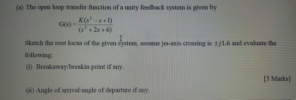 Solved (a) The open loop transfer function of a unity | Chegg.com