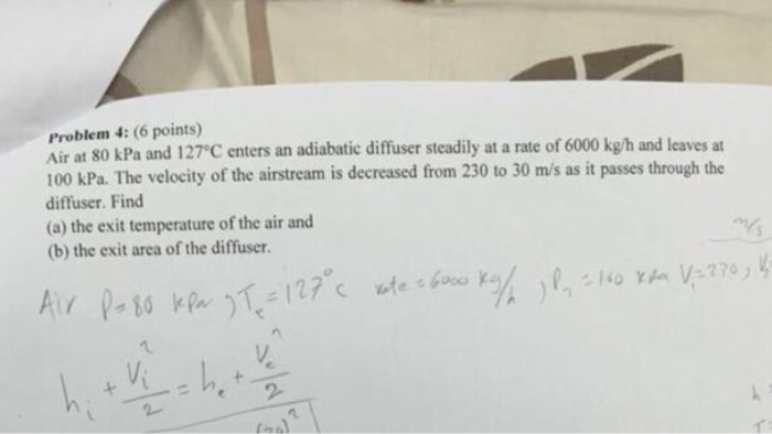 Solved Air at 80 kPa and 127 degree C enters an adiabatic | Chegg.com