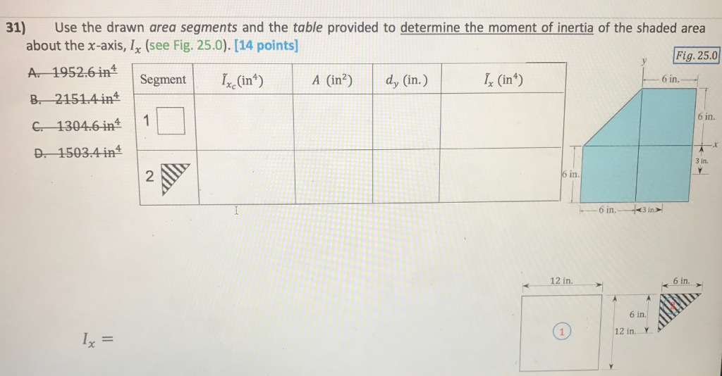 Solved Use the drawn area segments and the table provided to | Chegg.com