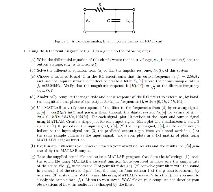 Solved in out Figure 1: A low-pass analog filter implemented | Chegg.com