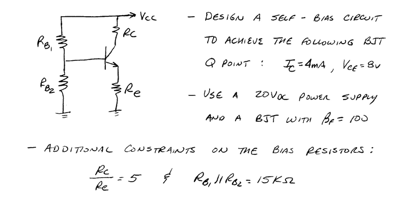 Solved Design a self bias circuit to achieve the following | Chegg.com