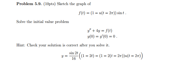 Solved Sketch the graph of f(t) = (1 - u(t - 2pi)) sin t. | Chegg.com