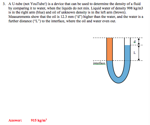 Solved A U-tube (not YouTube!) is a device that can be used | Chegg.com
