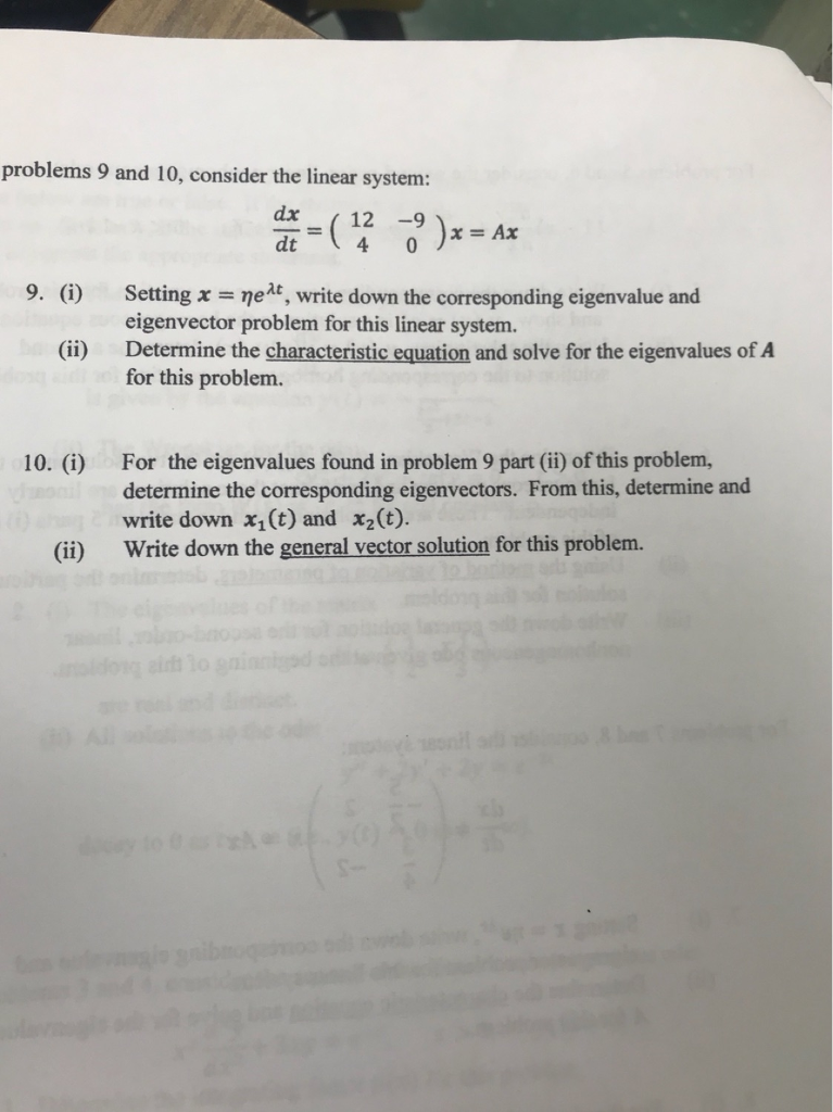 Solved problems 9 and 10, consider the linear system: dx dt | Chegg.com