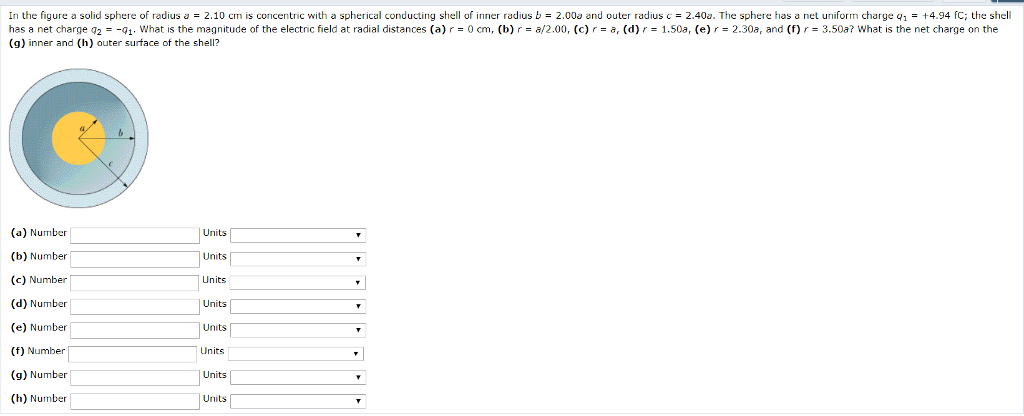 Solved In he figure a solid sphere o radius 2.10 c'n 1s | Chegg.com