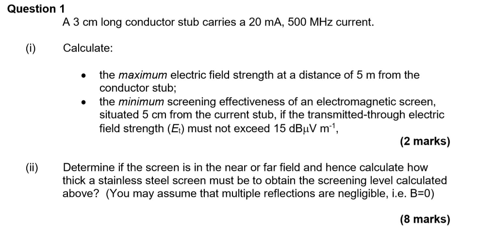 Solved Question 1 A 3 cm long conductor stub carries a 20 | Chegg.com Solved Question 1 A 3 cm long conductor stub carries a 20 | Chegg.com