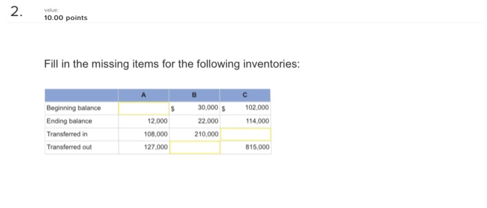 Solved Fill in the missing items for the following | Chegg.com