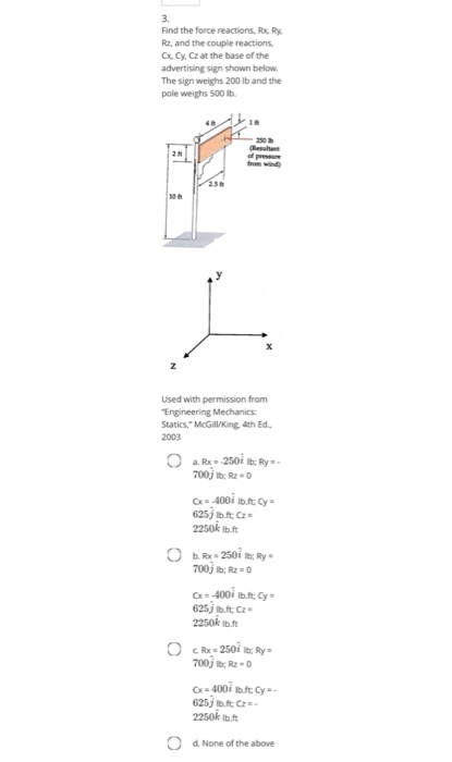 Solved Find the force reactions. Rx, Ry, rz, and the couple | Chegg.com