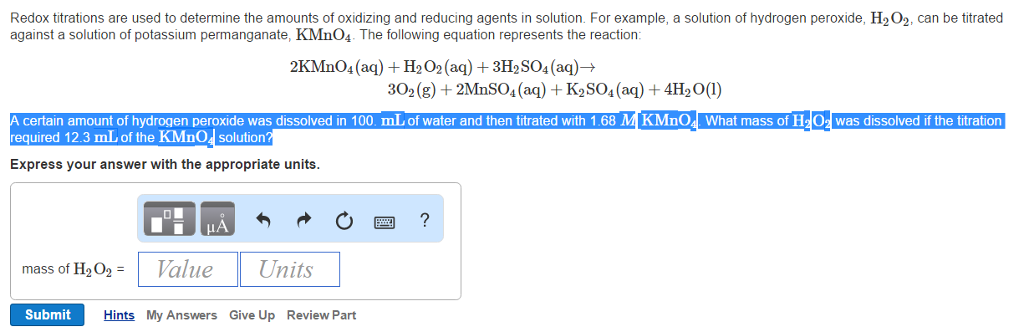 Solved Redox titrations are used to determine the amounts of | Chegg.com
