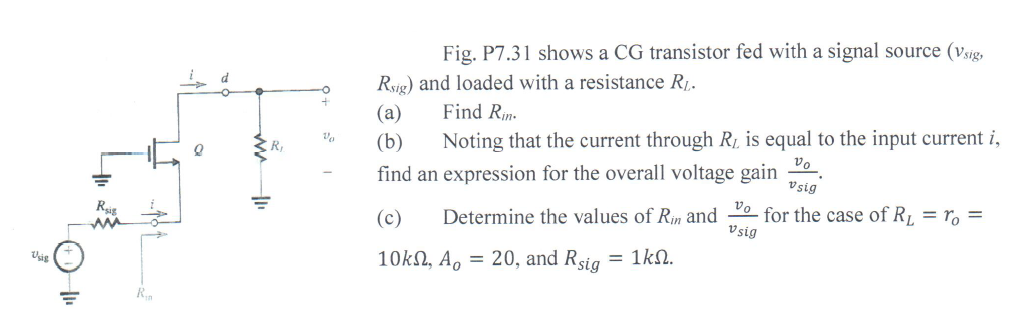 Shows a CG transistor fed with a signal source | Chegg.com