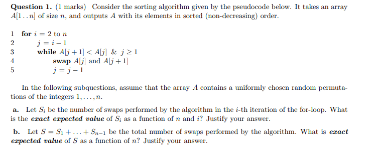 Solved Question 1 1 Marks Consider The Sorting Algorithm 6593